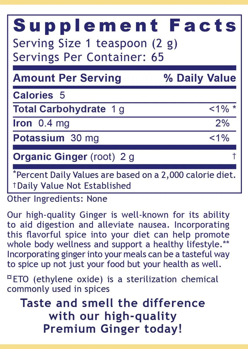Premier 100% Organic Ginger Powder | Lab-Tested, Kosher & Pure